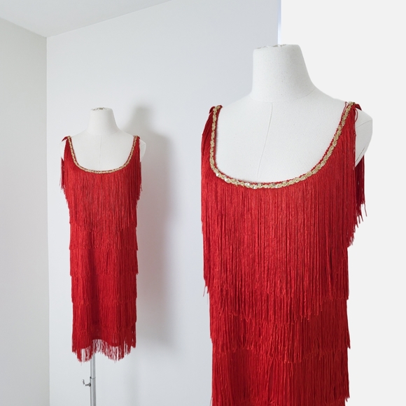 Vintage | Dresses | Vintage Flapper Mini Dress Costume Fringe Tassels ...